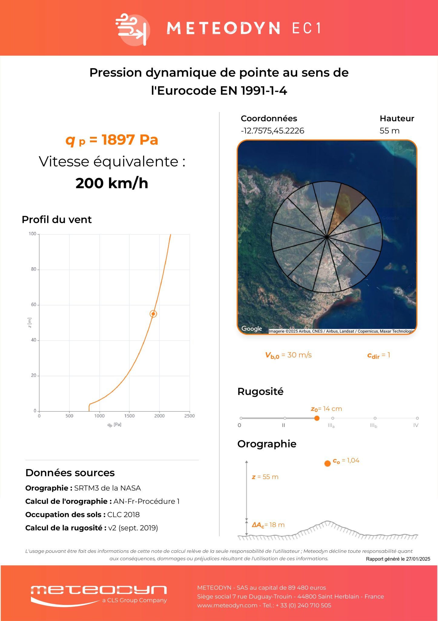 Meteodyn EC1 : Calcul automatique de dimensionnement au vent